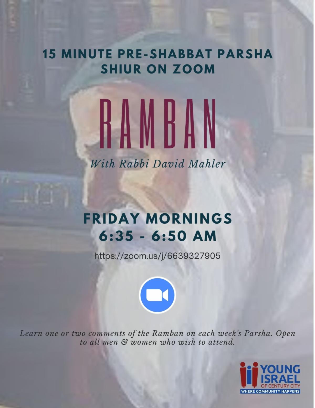 RAMBAN 15 minute pre-shabbos parsha shiur on ZOOM