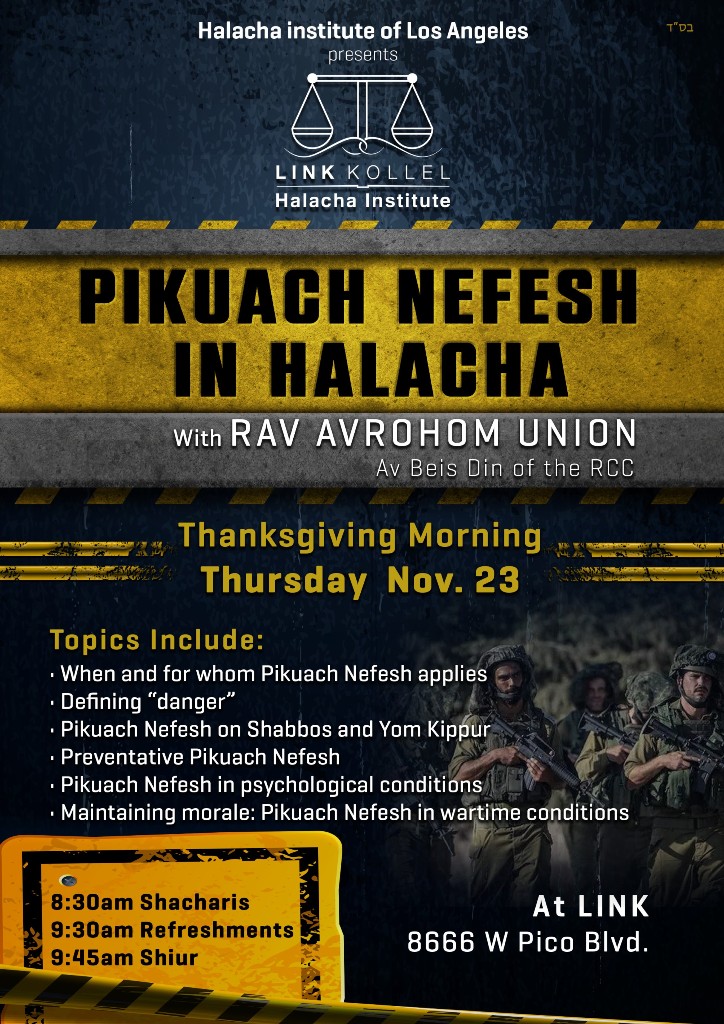 PIKUACH NEFESH IN HALACHA with Rav Avrohom Union